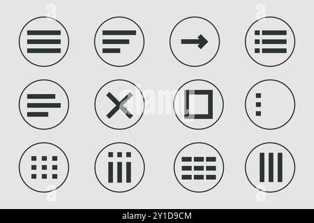 Menu for apps and web Hamburger Menu dropdown in circle. Set interface ...