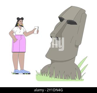 Curvy hispanic woman taking photo with phone black and white 2D line cartoon character Stock ...