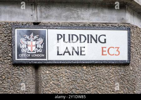 Pudding Lane sign in the City of London. It was in Thomas Farriner's ...