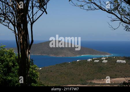 A gorgeous view of St. Thomas from a scenic overlook with a crisp blue ...