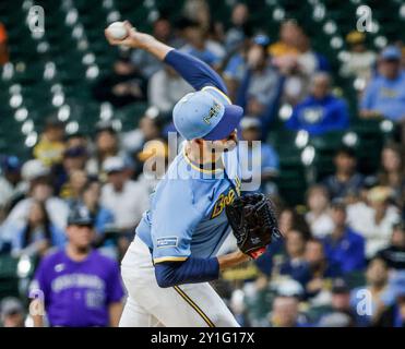 Milwaukee Brewers pitcher Aaron Ashby throws during the fourth inning ...