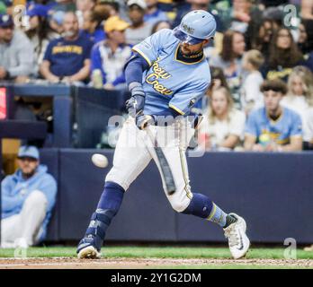 Milwaukee Brewers' Blake Perkins in action during a baseball game ...