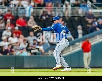 Toronto Blue Jays pitcher Bowden Francis throws during the third inning ...