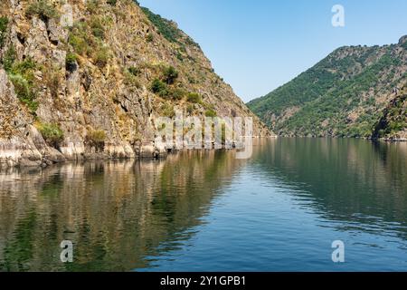 Sil River Canyon with grape vines on its slopes producing wine, Ribeira ...