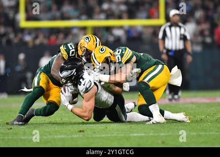 Green Bay Packers linebacker Isaiah McDuffie (58) lines up during a NFL ...