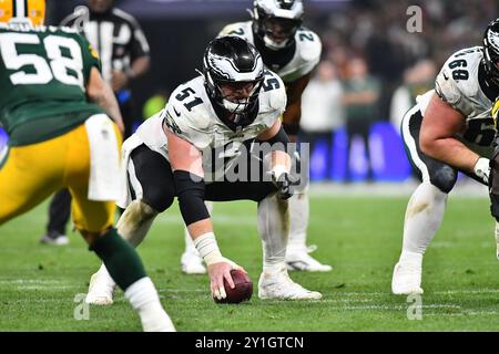 Philadelphia Eagles center Cam Jurgens warms up before an NFL football ...