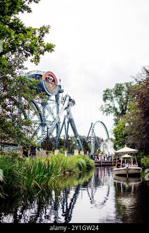 Roller Coaster in Amusement Entartainment Theme Park Stock Photo - Alamy