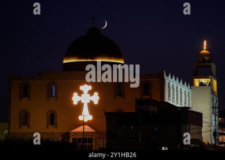 Dohuk, Iraq. 06th Sep, 2024. A view of the crescent moon rising behind ...