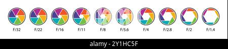 Colorful infographic in camera aperture shape. Six steps or options ...