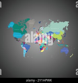 Detailed world map with borders, countries and cities Stock Vector ...
