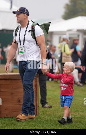 Mike Tindall with his son, Lucas, at the Defender Burghley Horse Trials ...