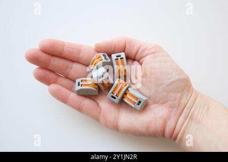 Quick wiring cable connectors for electrical installations isolated on ...