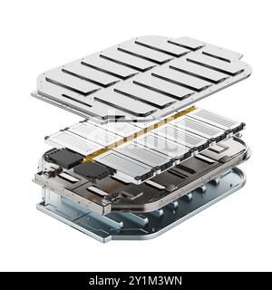 Exploded view of 3d rendering electric vehicle battery cells module ...