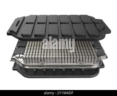 Exploded view of 3d rendering black electric vehicle battery pouch with ...