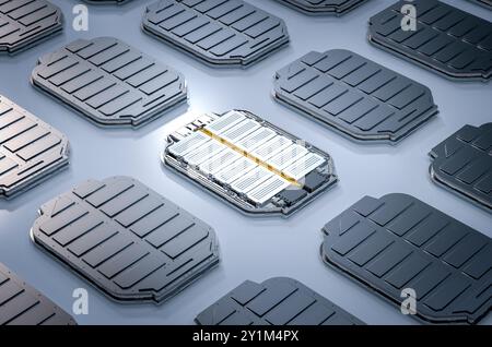 3d rendering group of electric vehicle batteries or pack of lithium-ion ...