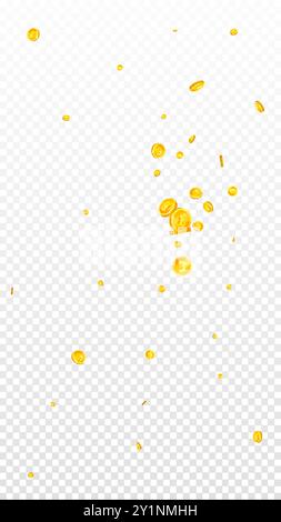 British pound coins falling. Scattered gold GBP coins. United Kingdom ...