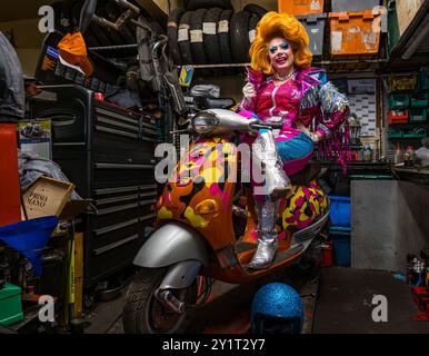 Drag artist Ginger Johnson on a motorbike in Edinburgh Festival Fringe ...