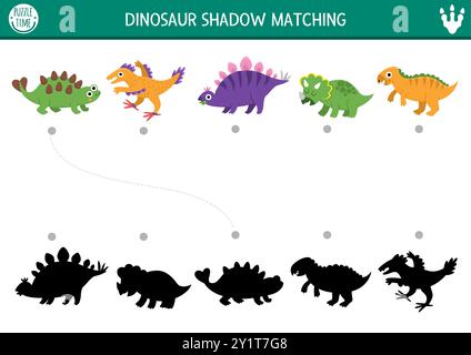 Dinosaur shadow matching activity with animals. Prehistoric puzzle with ...