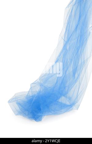 Beautiful blue tulle fabric on white background Stock Photo - Alamy