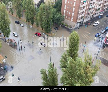 Milan, Italy - September 5, 2024: helicopter view of Seveso river ...