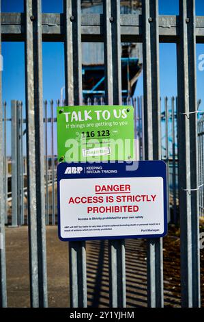 Security gates and warning signs on the now closed RoRo terminal at ...