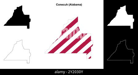 Conecuh county map of Alabama USA black inverted illustration Stock ...