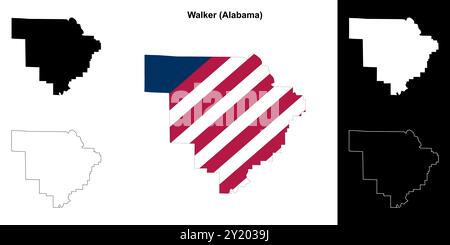 Walker county map of Alabama USA black inverted illustration Stock ...