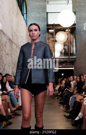 A model walks the runway at the Madrid es Mode fashion show during the ...