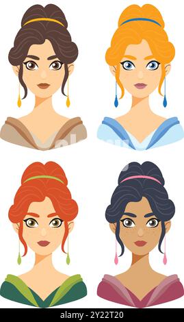 Vector illustrations of four diverse cartoon characters standing with ...