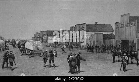 USA. After the 1889 land rush. Purcell, Oklahoma. Engraving. Frank ...