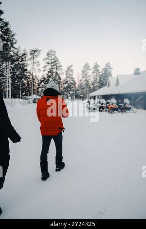Snowmobiles at Winter Finland, Lapland at Christmas. Extreme Sport ...