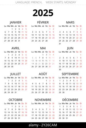 2025 french calendar. Printable, editable simple vector illustration ...