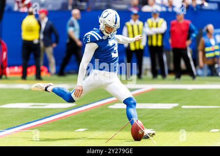 Indianapolis Colts kicker Spencer Shrader reacts after missing a field ...