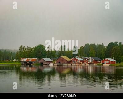 Traditional houses at Bottenviken sea in Norrfjarden, Nordmaling ...