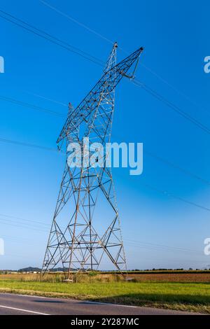 High voltage pylon in the French countryside. 225 kV High voltage ...