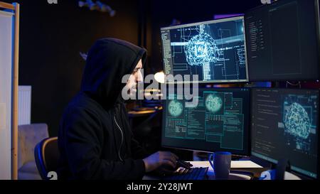 Evil cybercriminal using AI deep learning to produce virus corrupting ...