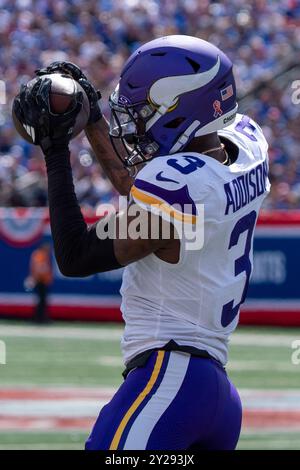 Minnesota Vikings wide receiver Jordan Addison reacts after a catch ...