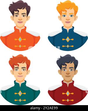 Illustration of four princes in colorful uniforms Stock Vector Image ...