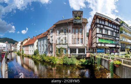 scenic City centre of Bad Wildbad in the Black Forest with river Enz ...