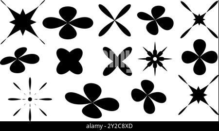 Blinking stars, sparks and sparkles set. Shining twinkle sunburst shapes collection. Magic light ...