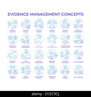 Evidence management blue gradient concept icons Stock Vector Image ...