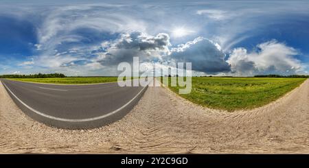 360° view of spherical 360 hdri panorama on old asphalt road with ...