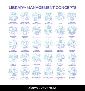 Library management blue gradient concept icons Stock Vector Image & Art ...