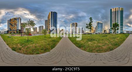 360° view of hdri 360 panorama near new skyscrapers and residential ...