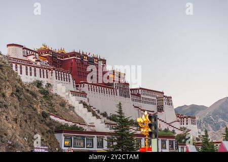 The angled front of Potala Palace elevated above in Lhasa, Tibet Stock ...