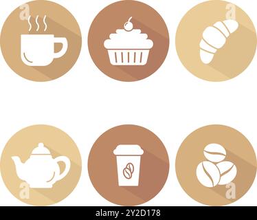 Round coffee pot icon flat vector. Hot espresso. Steam food isolated ...