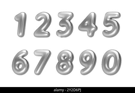 Set of realistic golden chrome numbers isolated on transparent ...