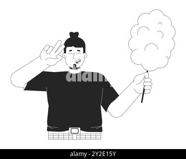 Plump man with cotton candy black and white line illustration Stock ...