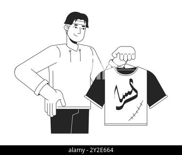 Japanese man holding repaired t shirt line cartoon flat illustration ...