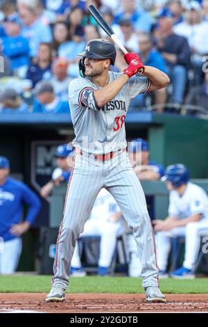 Minnesota Twins Matt Wallner (38) is greeted by Royce Lewis (23) after ...